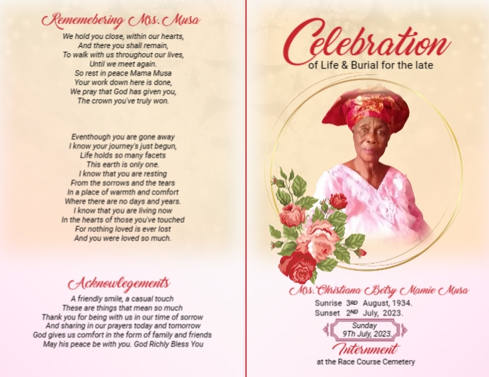 Copy of Classic Funeral Program - front and back cover | PosterMyWall