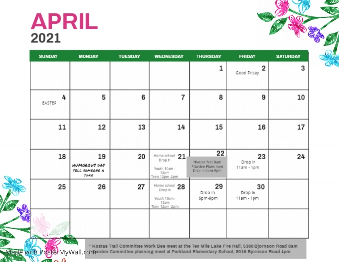 Copy of April 2021 Monthly Events Calendar Template | PosterMyWall