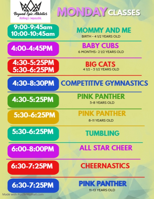 Copy of Monday classes | PosterMyWall