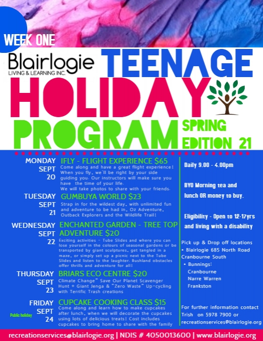 WEEK ONE - Teenage holiday program -Spring | PosterMyWall