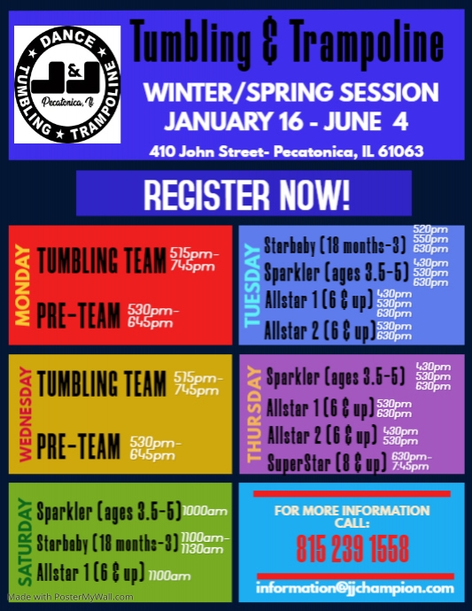 Copy of PECATONICA- FULL TUMBLING SCHEDULE | PosterMyWall