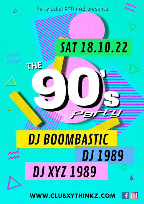 Copy of 90's 90s nineties party event music bar club | PosterMyWall