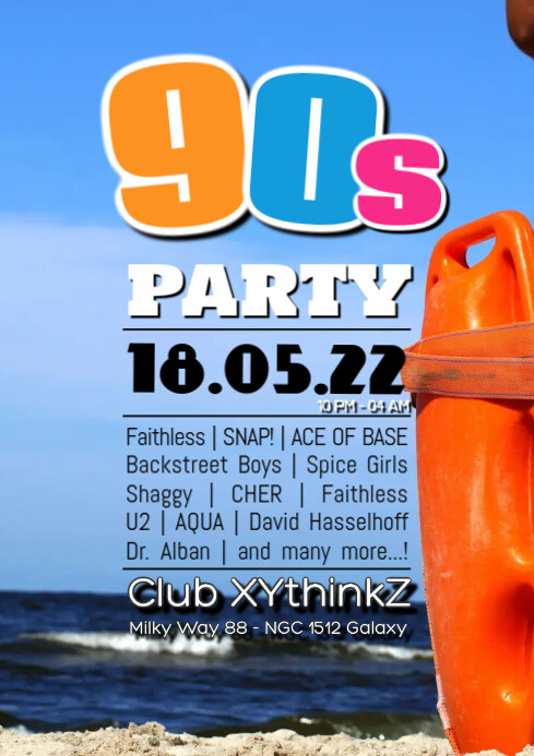 90's Party 90s Baywatch Retro Event 90er 80s Club Bar Template ...