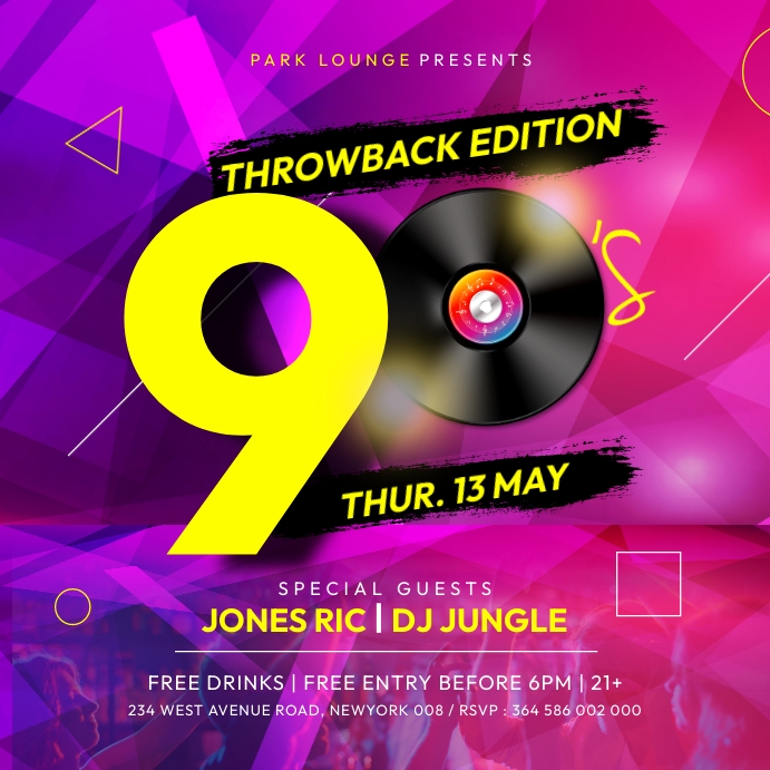 90'S Throwback party instagram post flyer Template | PosterMyWall