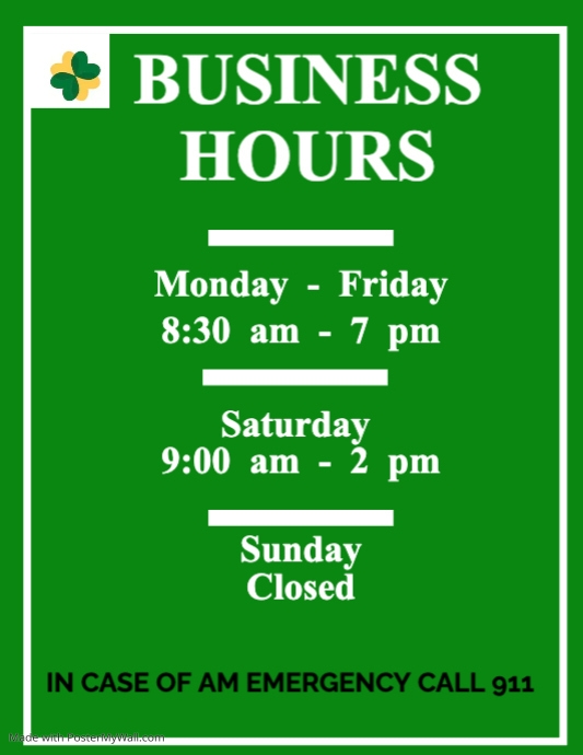 BUSINESS OPENING HOURS | PosterMyWall