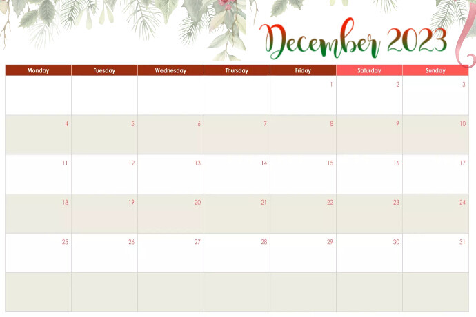 December 2023 Calendar Printable Template | PosterMyWall