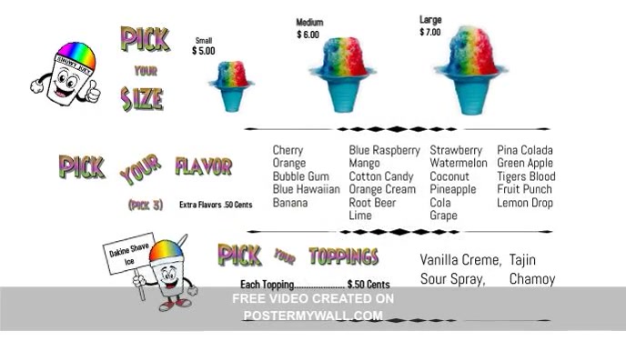 Dakine Shave Ice Menu | PosterMyWall