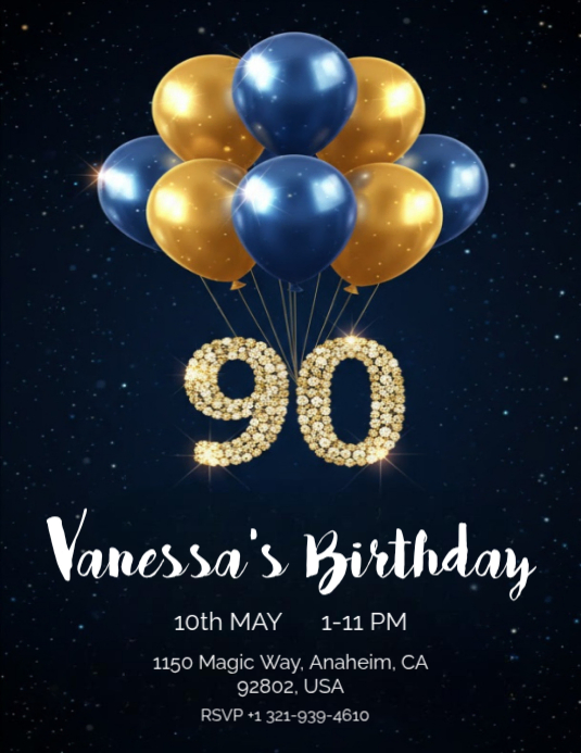 Plantilla de 90th birthday invitation golden balloons and borders ...