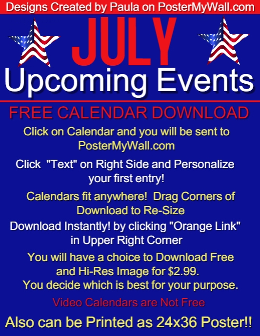 Copy of July Upcoming Events Calendar | PosterMyWall