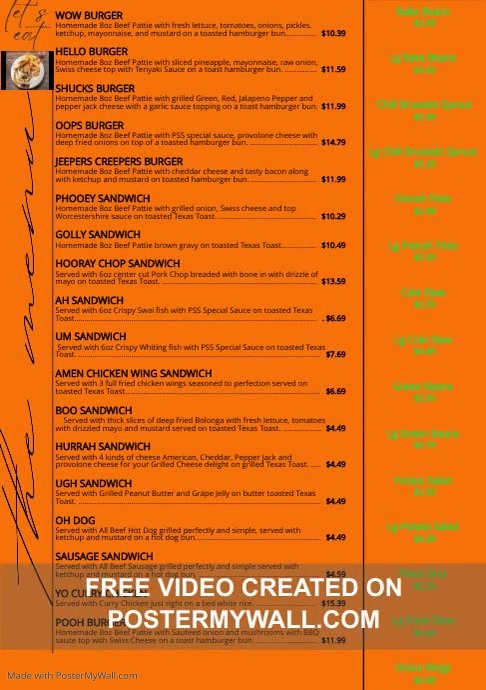 PSS & MORE RESTAURANT MENU | PosterMyWall