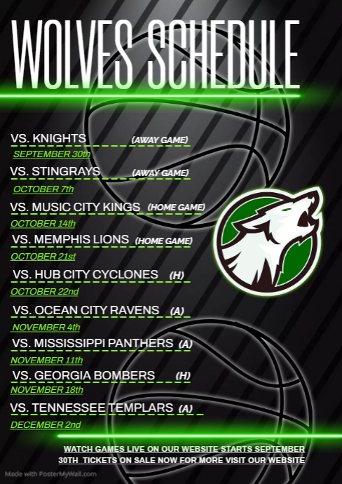 WOLVES 2023-2024 Early schedule | PosterMyWall