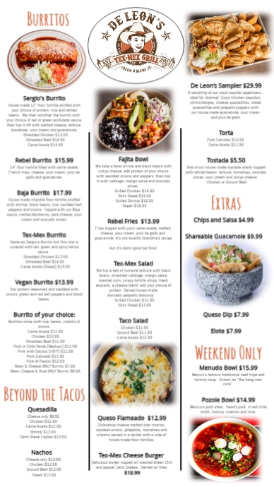 Tex-Mex menu front Screens (1) | PosterMyWall