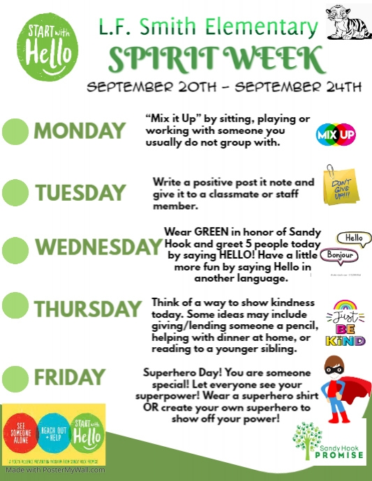 Start with Hello Spirit Week Flyer 2021 | PosterMyWall