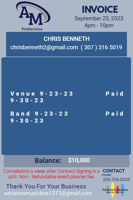 Copy of Mr. Chris Benneth 8/22/23 Invoice (1) | PosterMyWall