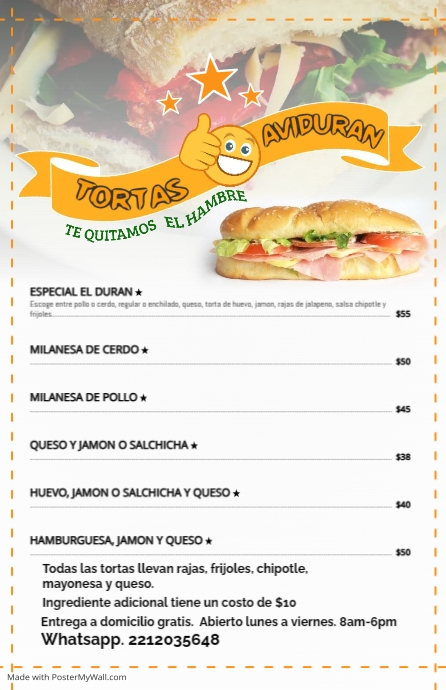 Sub Sandwiches Menu Template | PosterMyWall