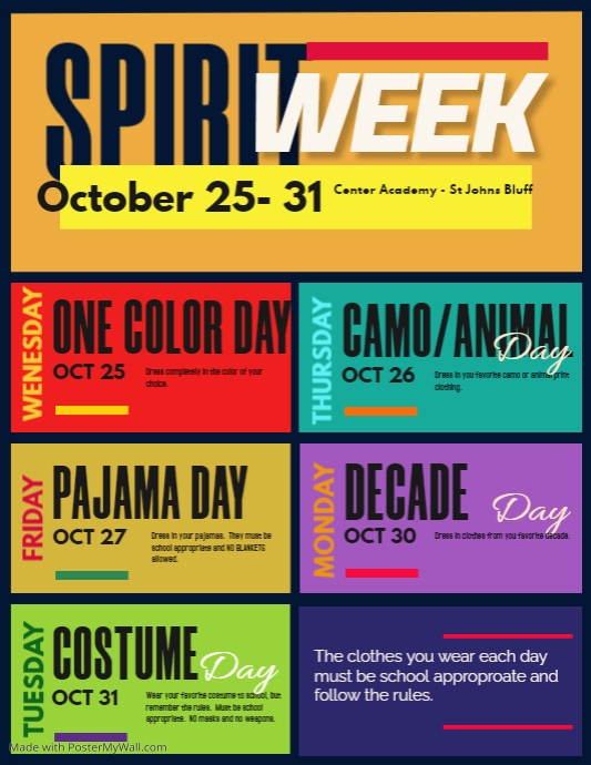 Spirit Week Flyer | PosterMyWall