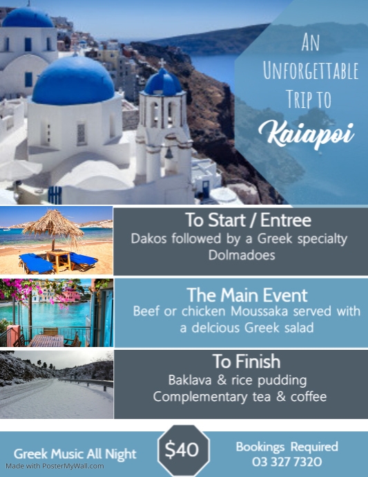 Copy of Greece Travel Poster Flyer Template | PosterMyWall