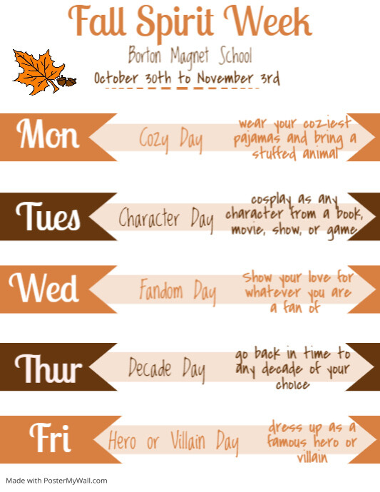 Spirit week schedule | PosterMyWall