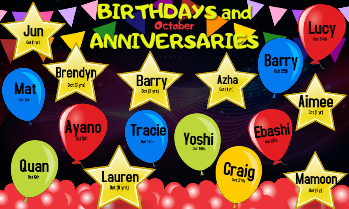 MEMS Oct Birthdays and Anniversaries | PosterMyWall