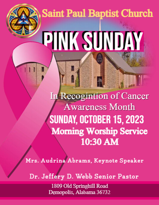 Breast Cancer Awareness Pink Ribbon Church Fl | PosterMyWall