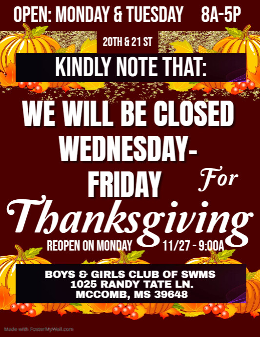 Copy of We will be closed thanksgiving Day flyer | PosterMyWall