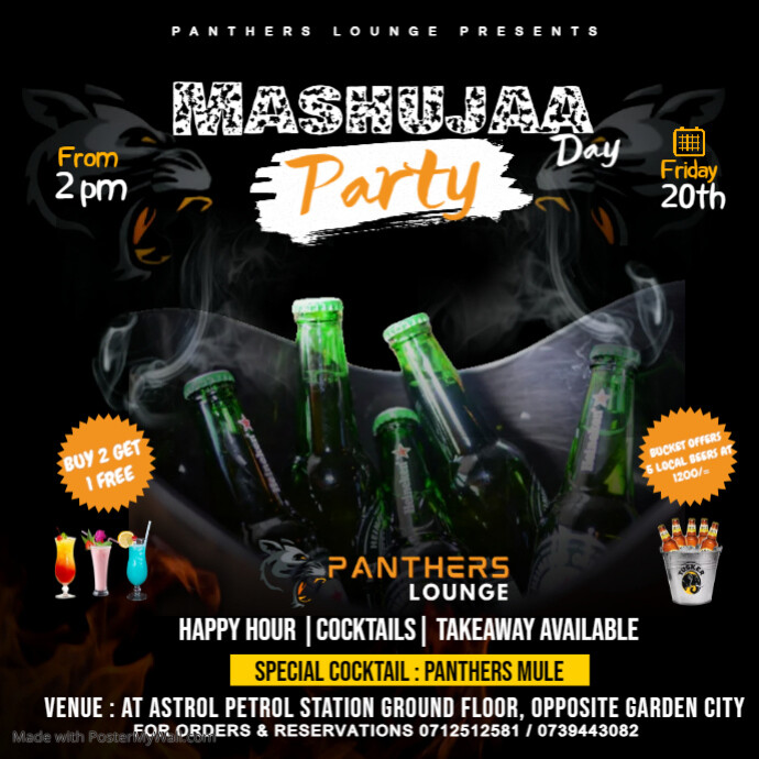 MBUZI AND BOOZE POSTER FOR PANTHERS LOUNGE SATO | PosterMyWall