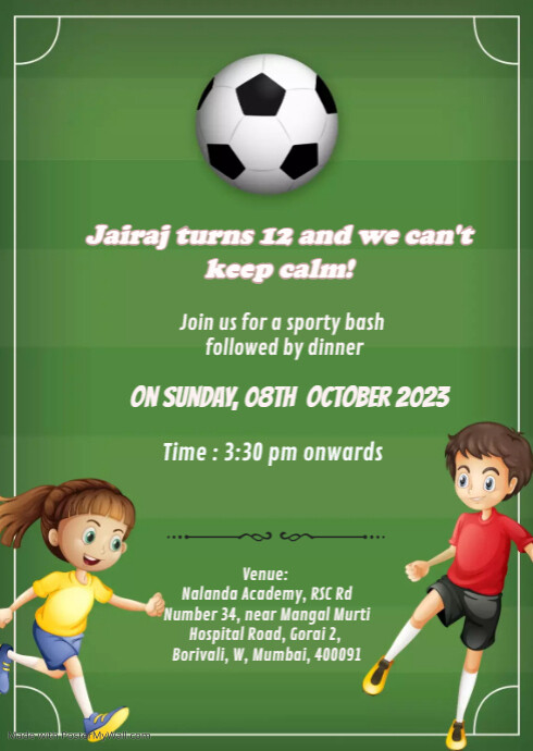 Football soccer boy girl party invitation | PosterMyWall