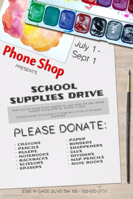 Copy of School Supplies Drive Donate Charity Event Poster Template ...