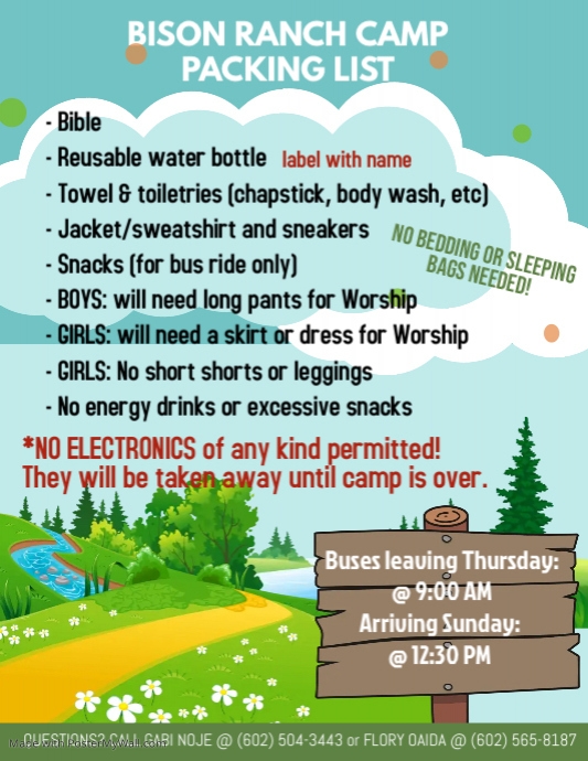 Bison Ranch Packing List | PosterMyWall