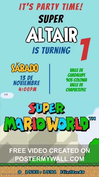 Copy of Video Invitation Super Mario World Party With | PosterMyWall