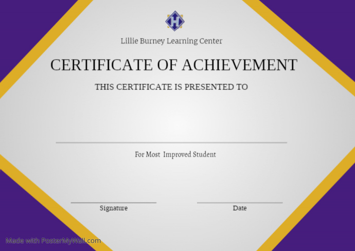 New certificate of Most Improved Student | PosterMyWall