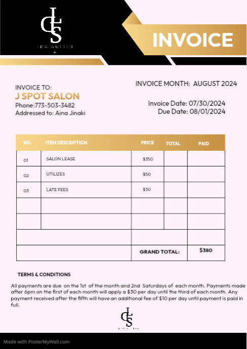 Gold Invoice Template (3) | PosterMyWall