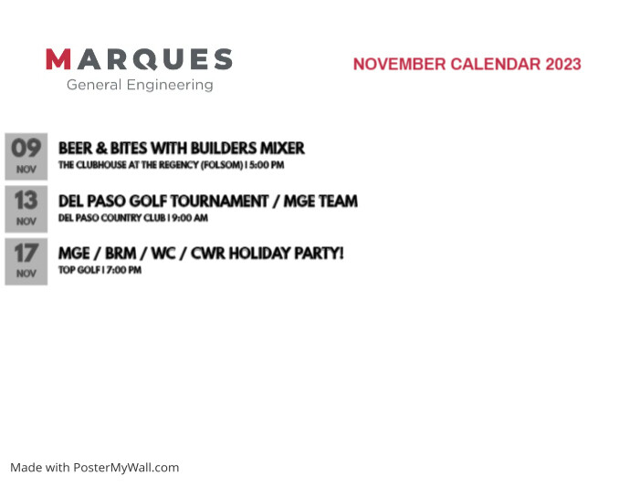 MGE Monthly Events Calendar -Nov 2023 | PosterMyWall