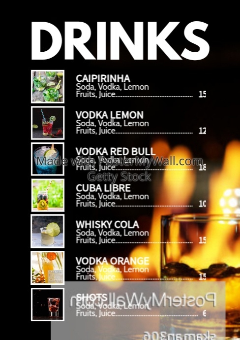 Copy of Cocktail Card Drinks Party Bar Club Menu Ad | PosterMyWall