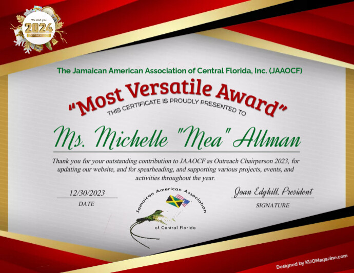 Copy of Ms. Michelle Allman - Most Versatile Award | PosterMyWall