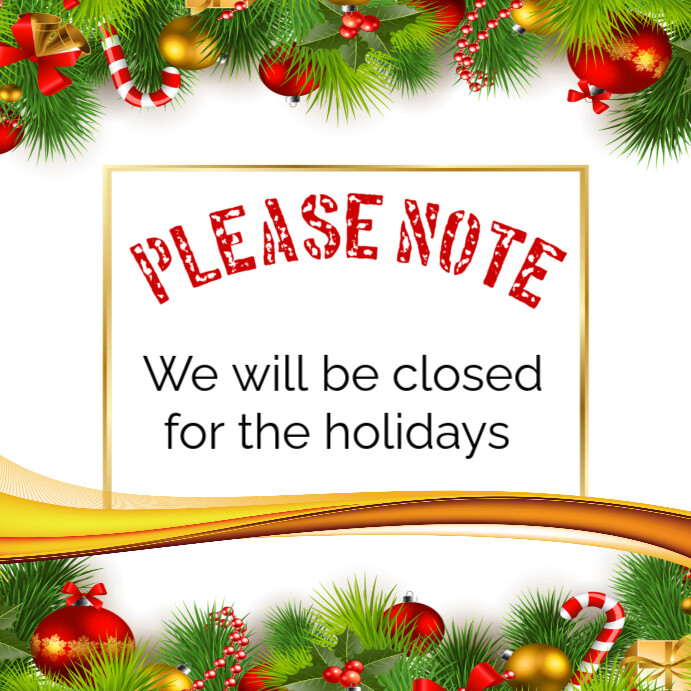 Plantilla de Red and Gold Christmas Closure Notice Design | PosterMyWall