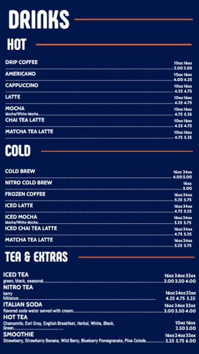 Drink Menu Blue | PosterMyWall