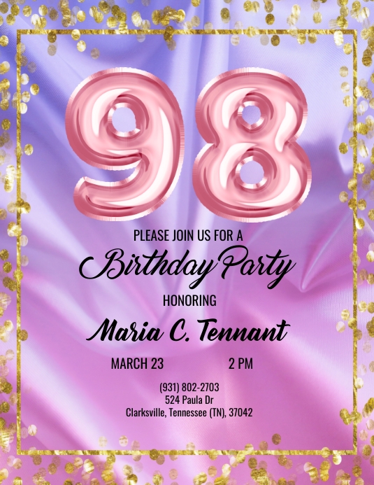 98TH BIRTHDAY Template | PosterMyWall