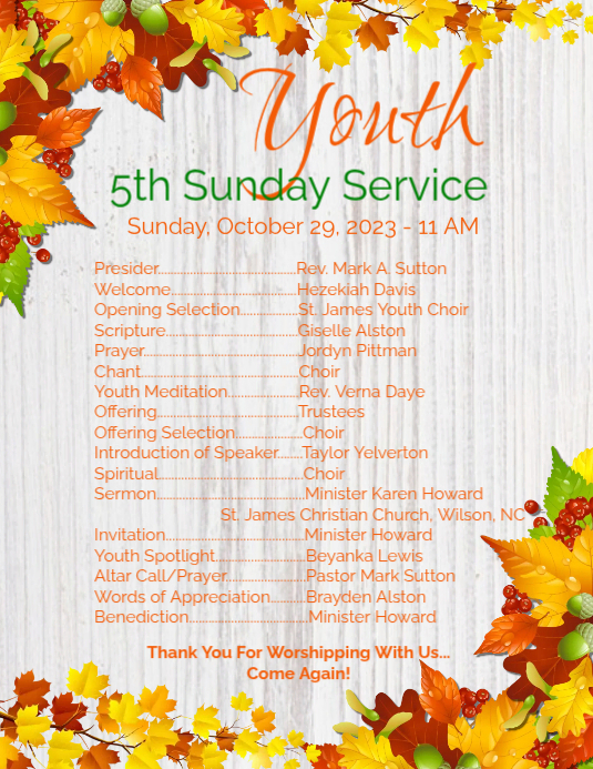 5th Sunday Youth Program 10-29-23 | PosterMyWall