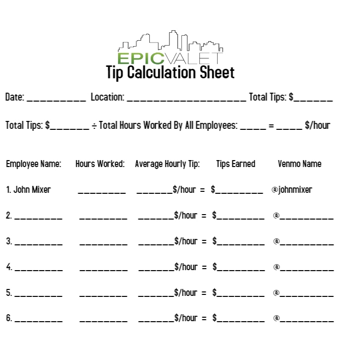 Copy of EPIC Tip Calculation Sheet (Draft 1) | PosterMyWall