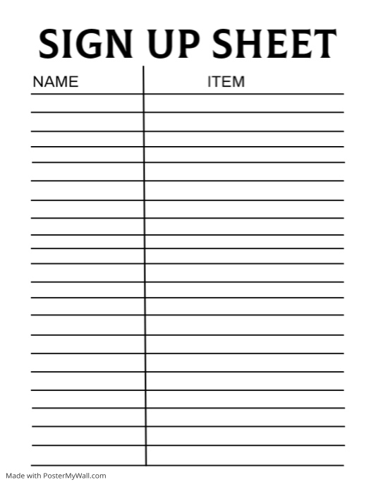 Sign Up Sheet Template | PosterMyWall