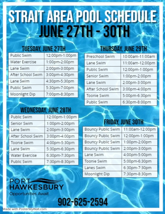 Pool Schedule June 27-30 (1) | PosterMyWall