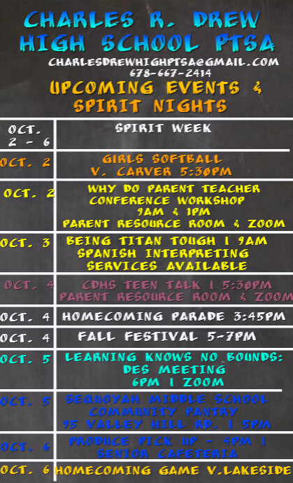 Drew PTSA weekly events | PosterMyWall