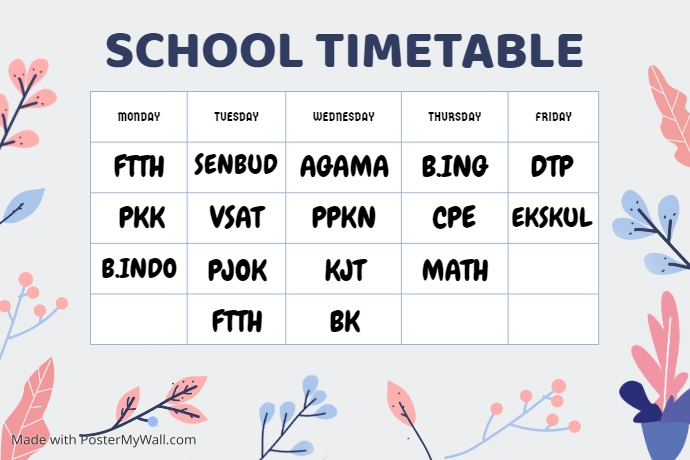 Copy of Pastel Floral Themed School Timetable | PosterMyWall