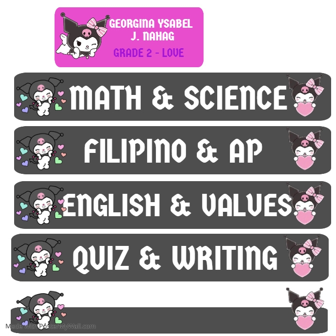 Copy of Sanrio Kuromi Name Labels A5 Sticker Sheet | PosterMyWall