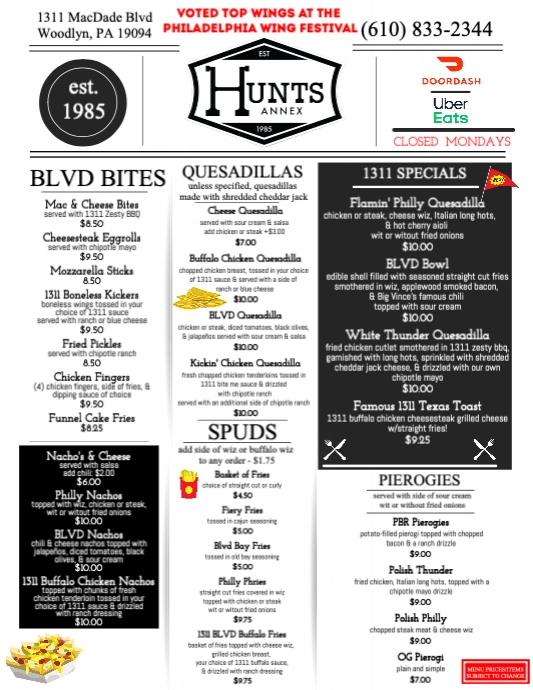 Copy of Hunts Menu 2021 ((FRONT)) | PosterMyWall