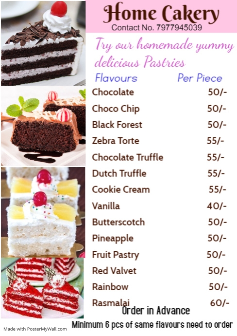 Copy of Bakery Price Pricing List Menu Offers Card | PosterMyWall