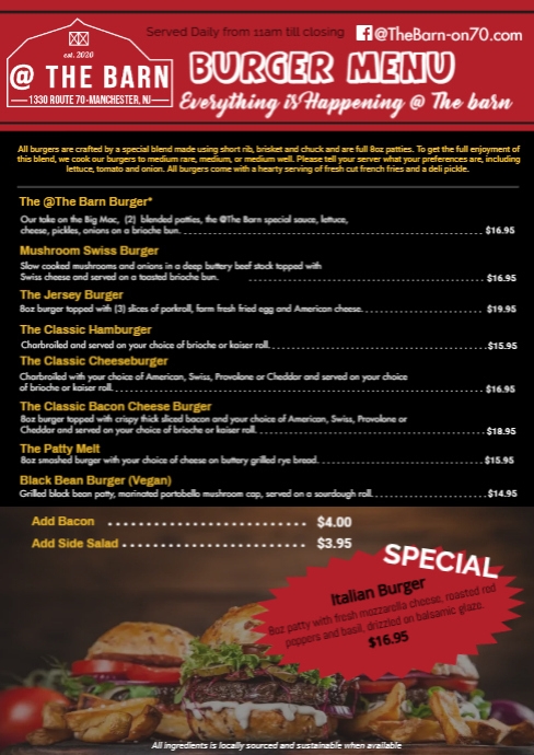 Barn Burger Menu | PosterMyWall
