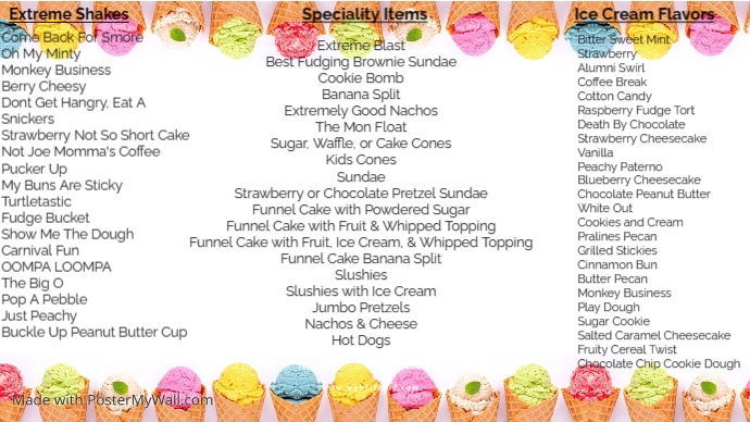 ice cream ,event, summer, menu | PosterMyWall