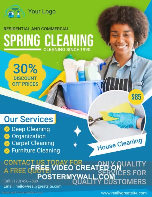 Blue Spring Cleaning Video | PosterMyWall